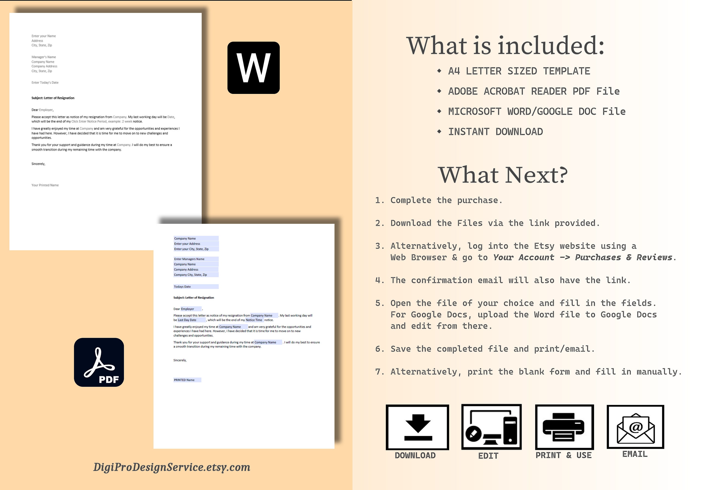 Letter of Resignation - Editable in Microsoft Word, Adobe Acrobat PDF ...