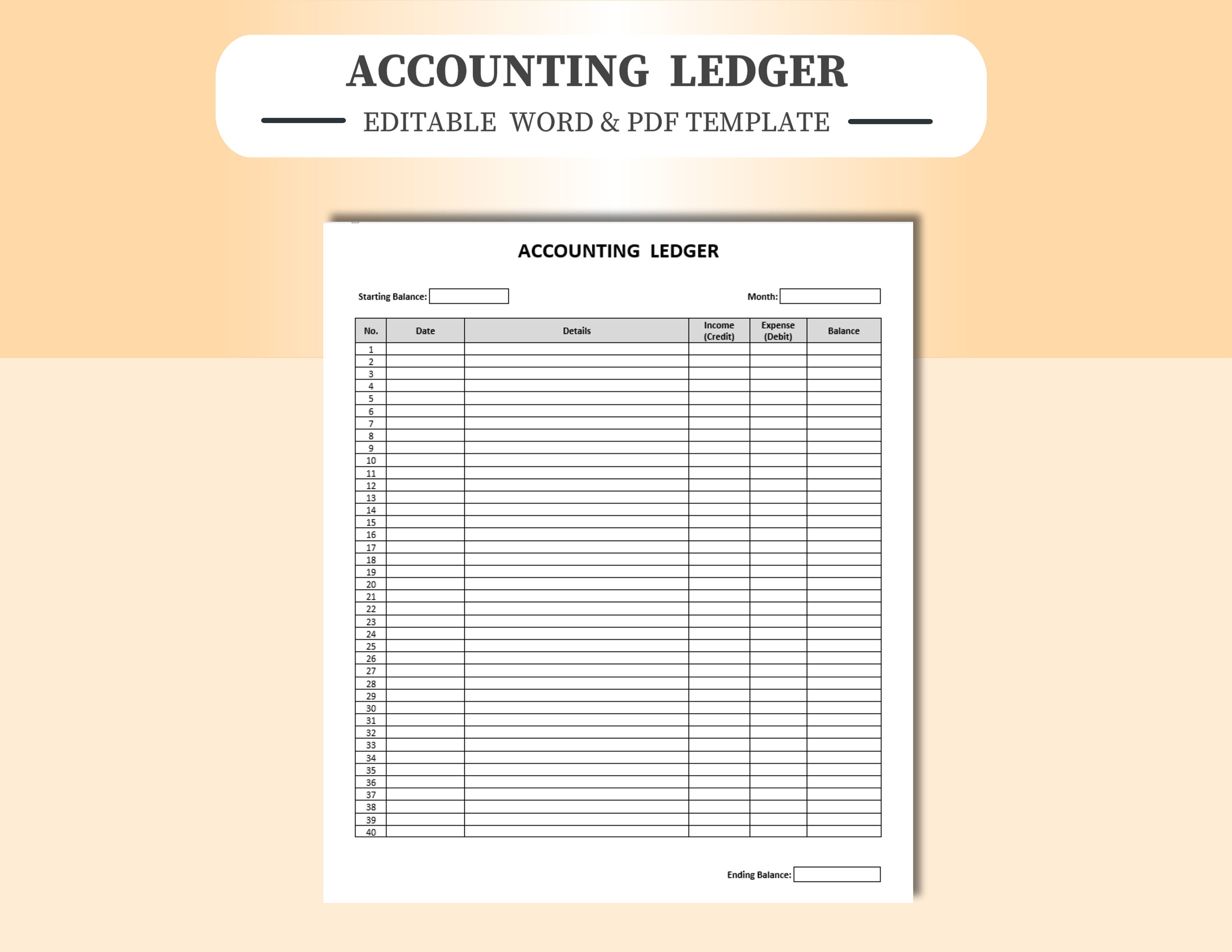 Accounting Ledger Form to Keep Track of All Your Financial Expenses and ...