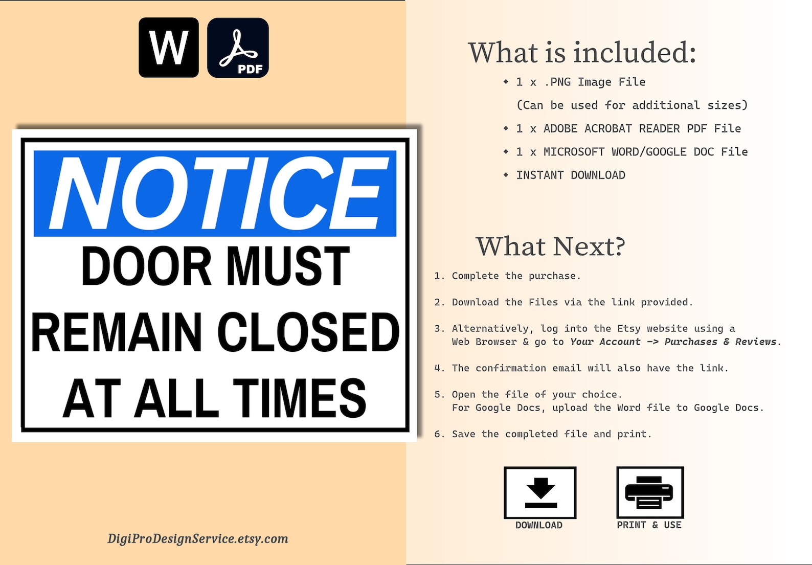 Door Must Remain Closed Sign: Printable Notice (PDF, Word, PNG) - Etsy