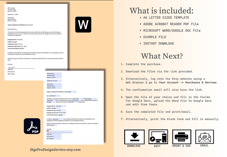Editable Employment Verification Letter Template (digital Download) - Etsy