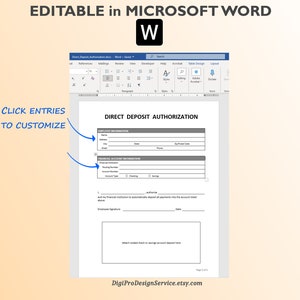 Direct Deposit Authorization Form. Editable and Printable Word and ...