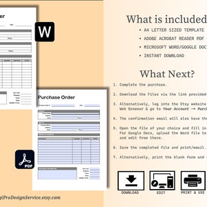 Editable Purchase Order Form: Fillable PDF & Word Template - Etsy