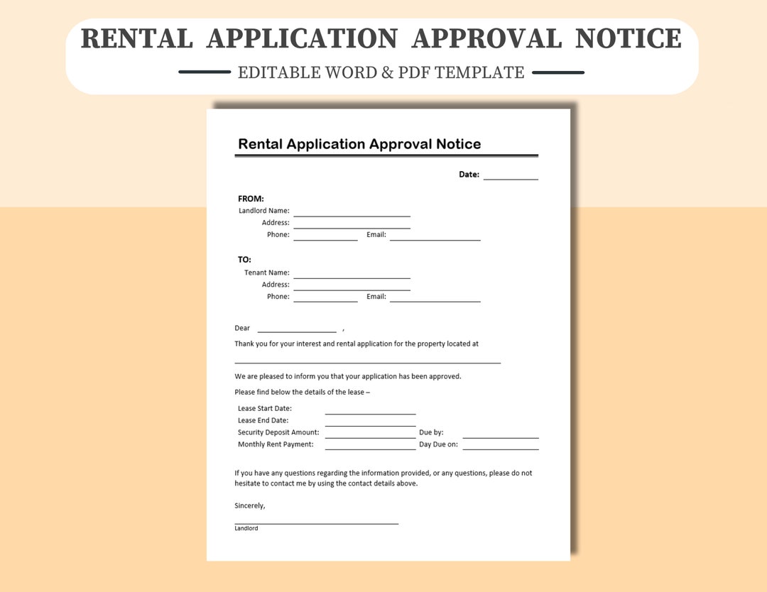 Rental Lease Approval Letter: Editable Template (PDF, DOC) - Etsy