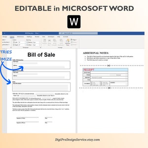 Bill of Sale - Editable/fillable in WORD & PDF. Bill of Sale Template ...