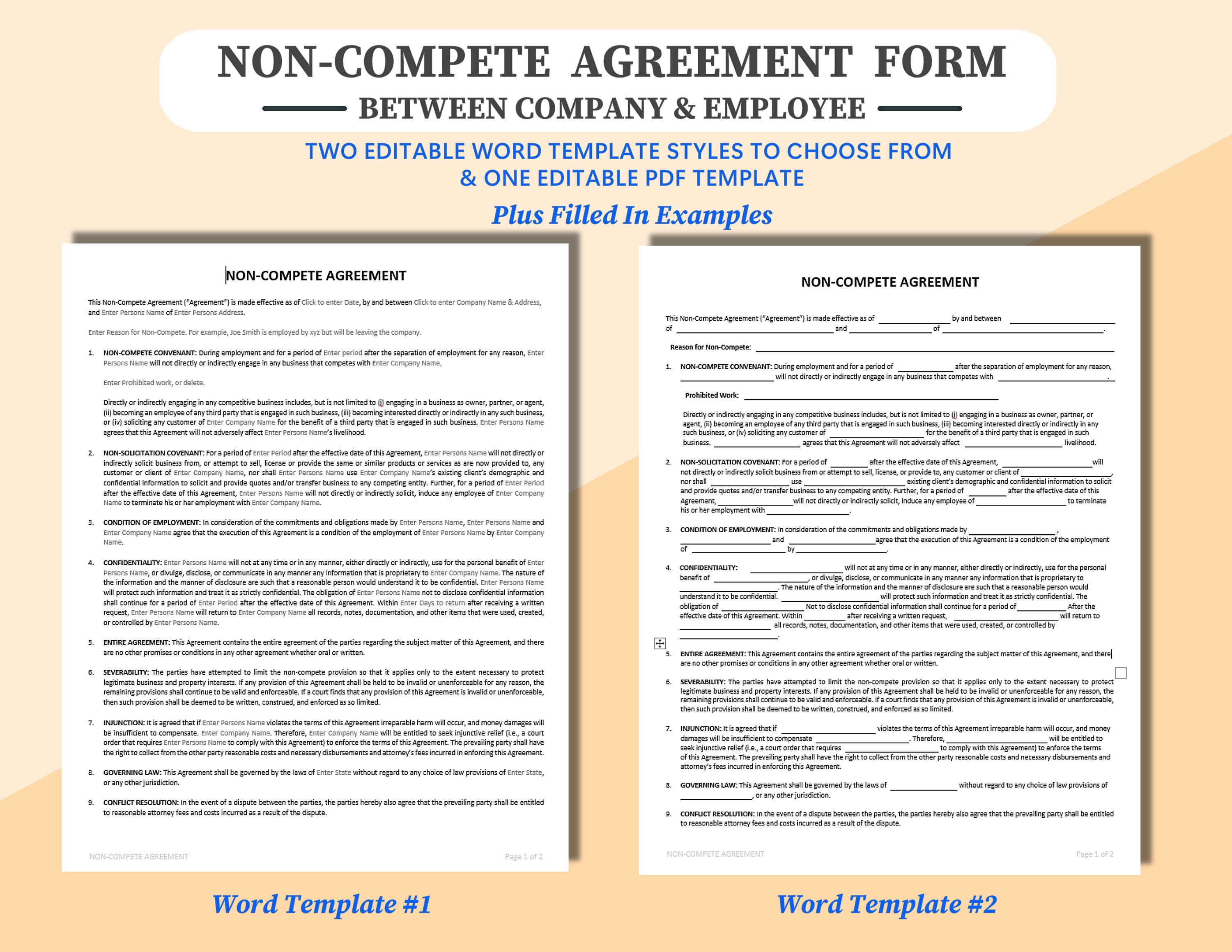 Non-compete Form. Editable & Printable Non Compete Template. Fully ...