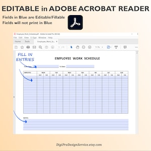 Employee Work Schedule Template: Editable & Printable (PDF, Word ...