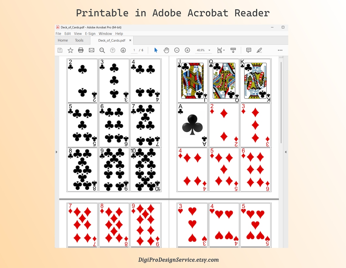 Printable Deck of Playing Cards: 52 Card Set (PDF & Word File) - Etsy