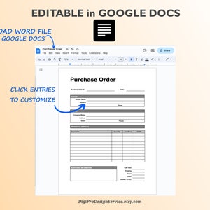 Editable Purchase Order Form: Fillable PDF & Word Template - Etsy