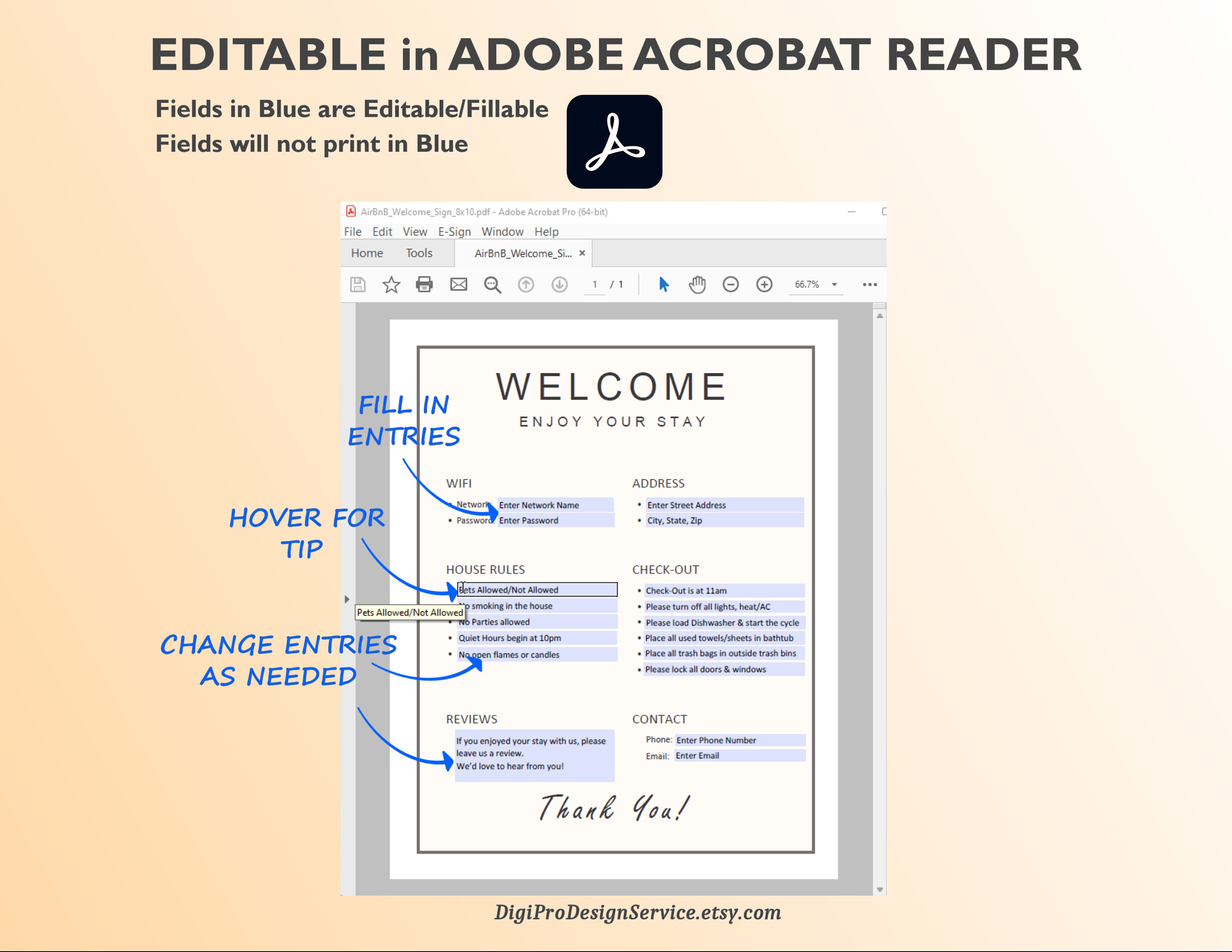 Airbnb Welcome Sign Editable Airbnb Sign in Word or Adobe PDF ...