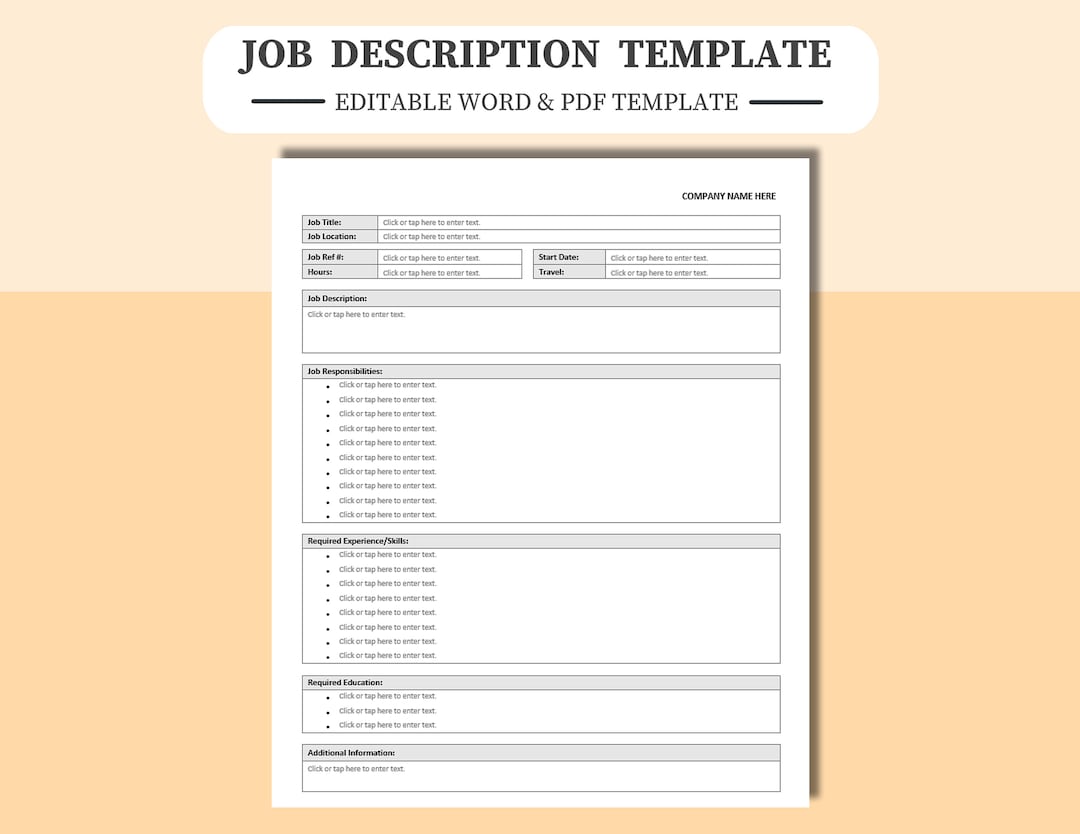 Job Description Template. Editable in WORD & Adobe Acrobat PDF. Job ...