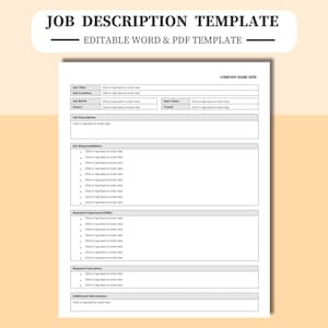 Editable Job Description Template: Word & PDF Form - Etsy