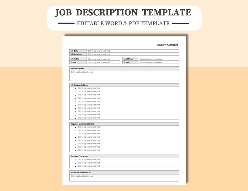 Editable Job Description Template: Word & PDF Form - Etsy