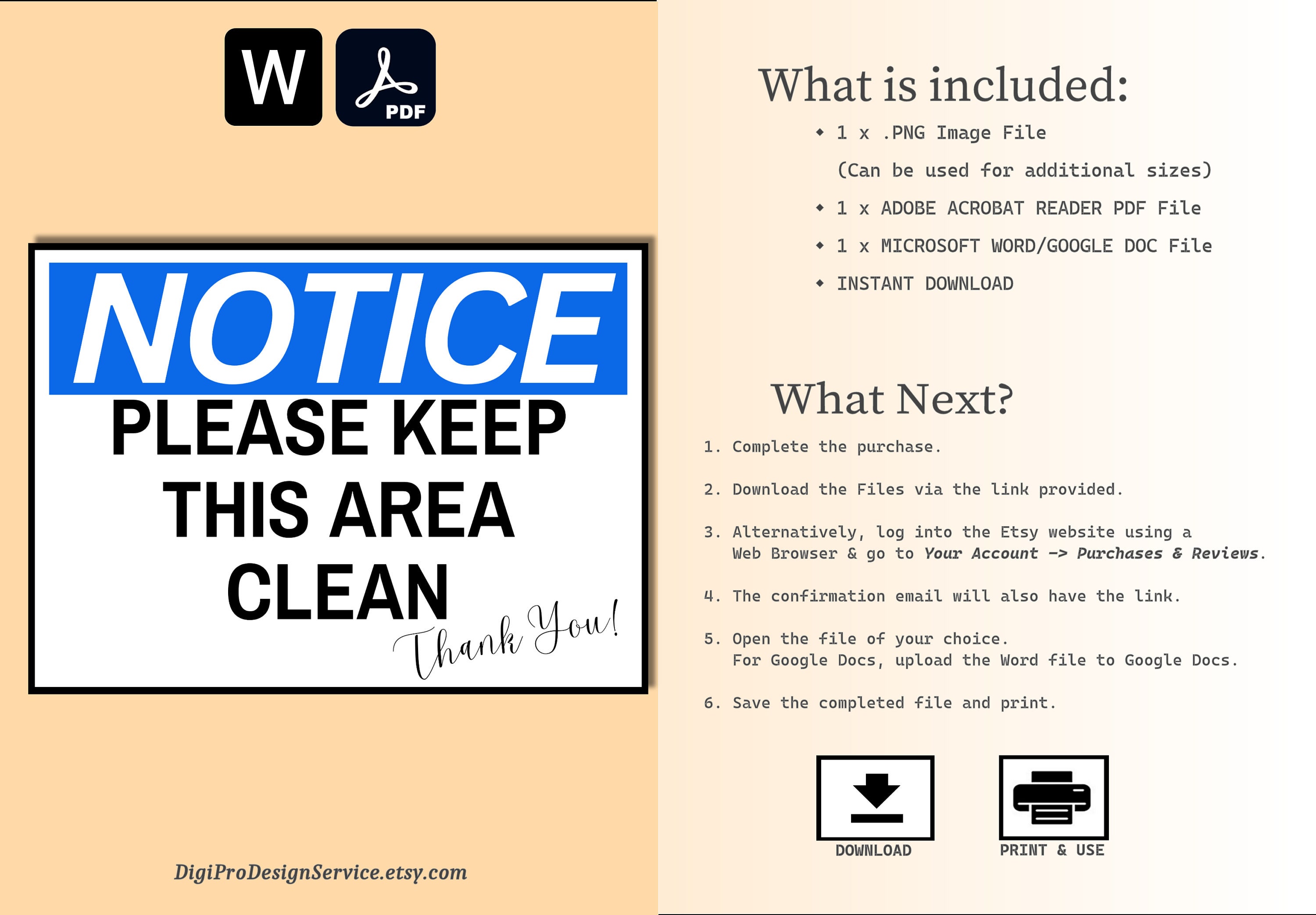 Keep Area Clean Sign: Printable Notice (PDF, Word, PNG) - Etsy