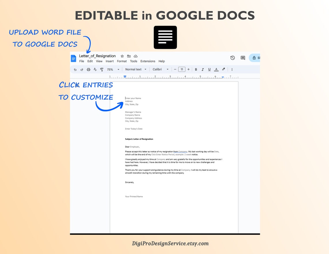 Letter of Resignation - Editable in Microsoft Word, Adobe Acrobat PDF ...
