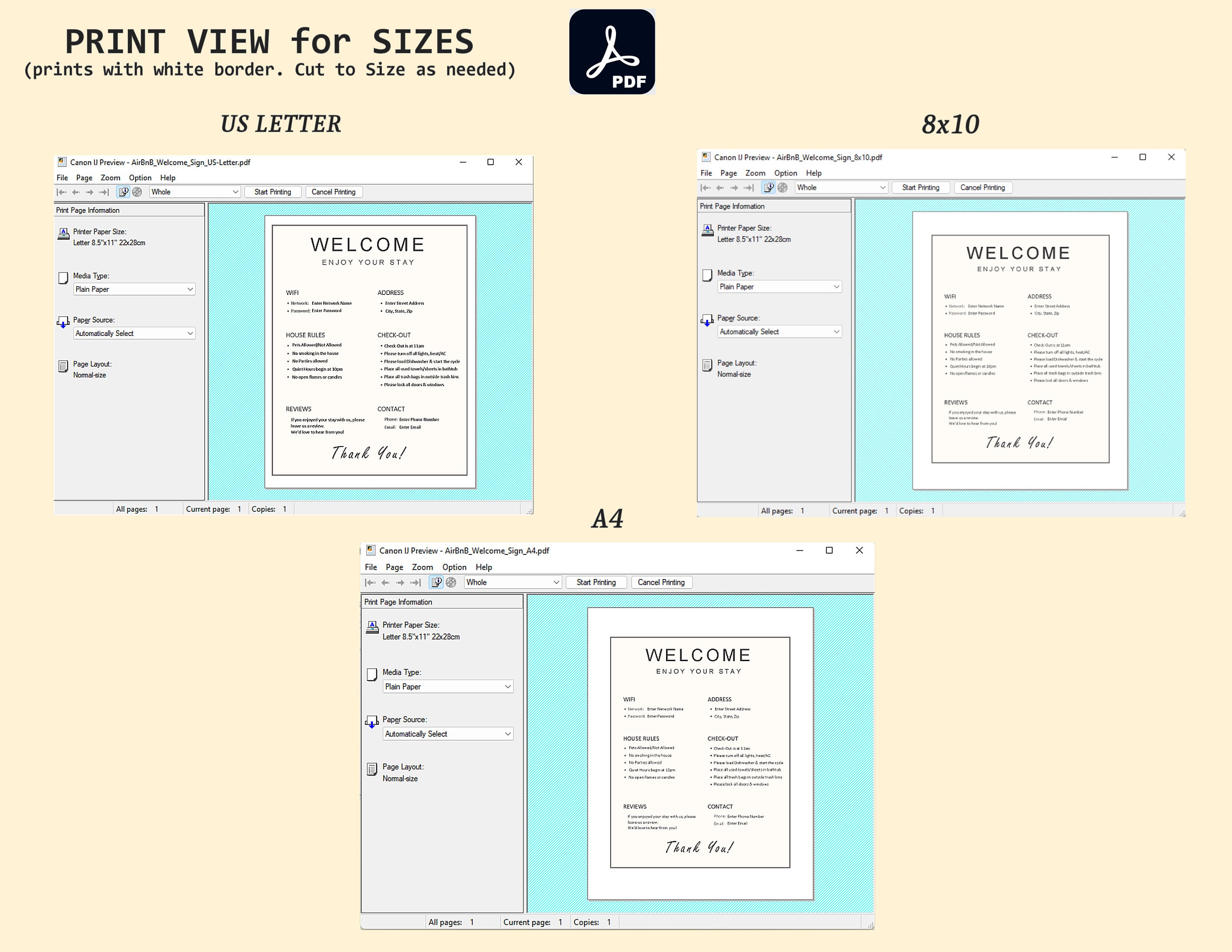 Airbnb Welcome Sign Editable Airbnb Sign in Word or Adobe PDF ...