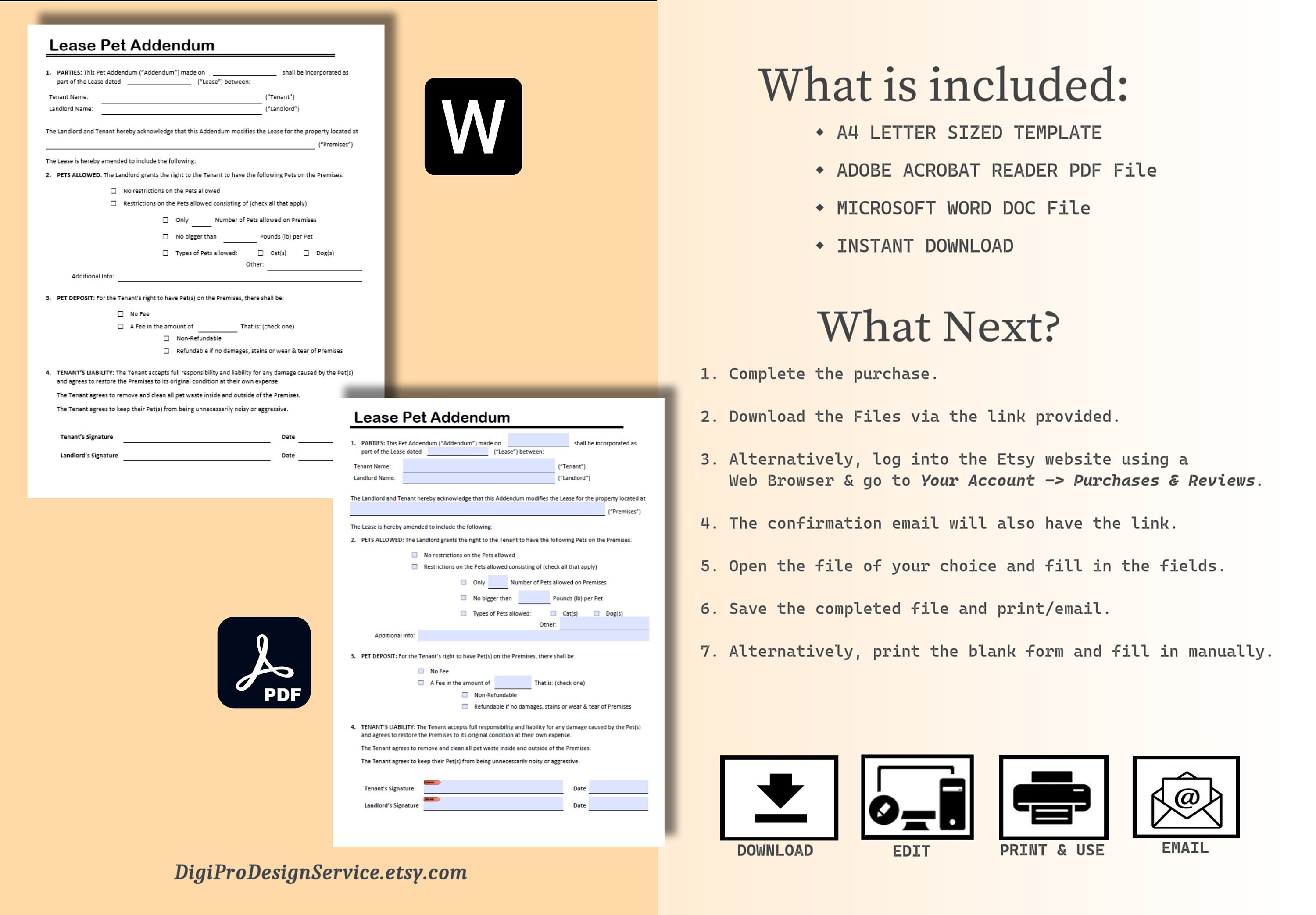 Pet Addendum to Lease: Editable Word & PDF Template - Etsy