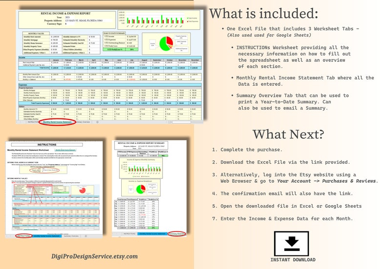 Rental Income & Expense Accounting Tracker Spreadsheet - Simple to Use ...