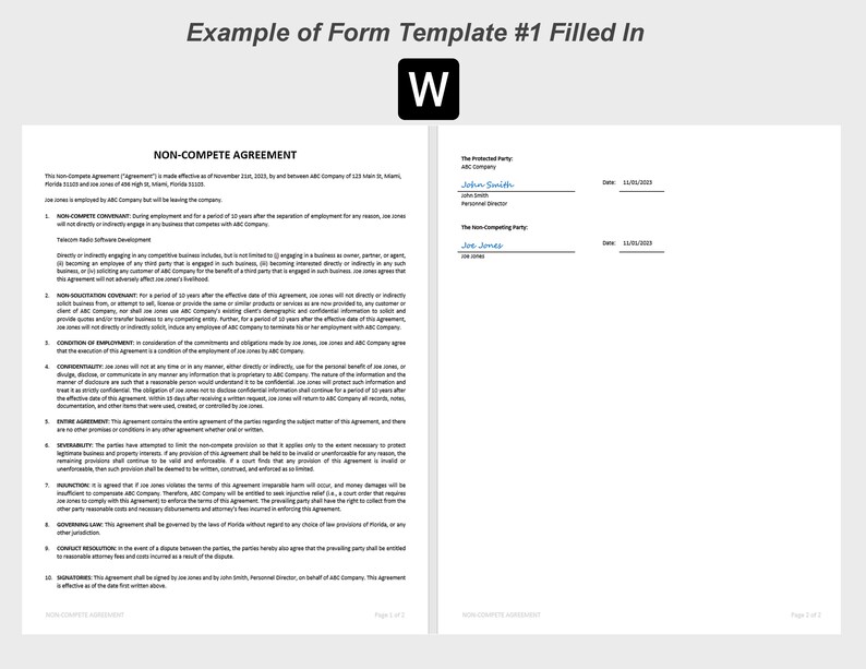Non-compete Form. Editable & Printable Non Compete Template. Fully ...