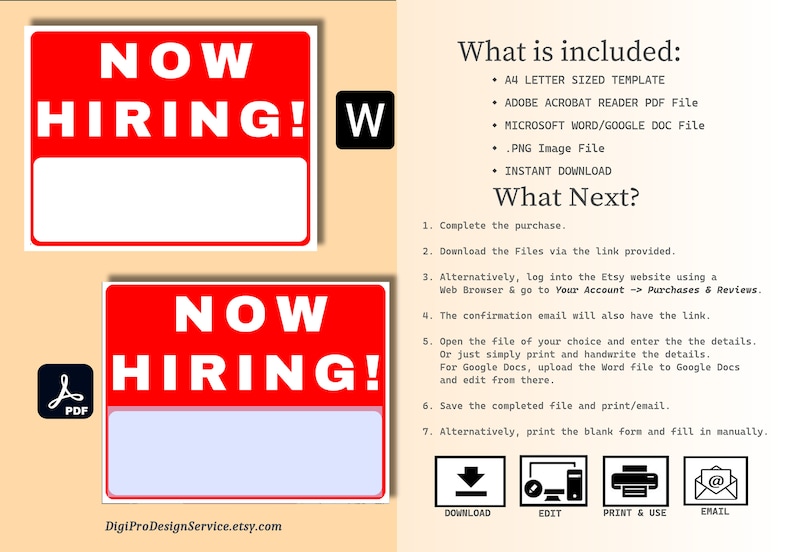 Printable Now Hiring Sign: Editable Word & PDF Template - Etsy
