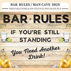 Bar Rules Sign. Printable A4/letter Size Word and PDF File, Plus PNG ...