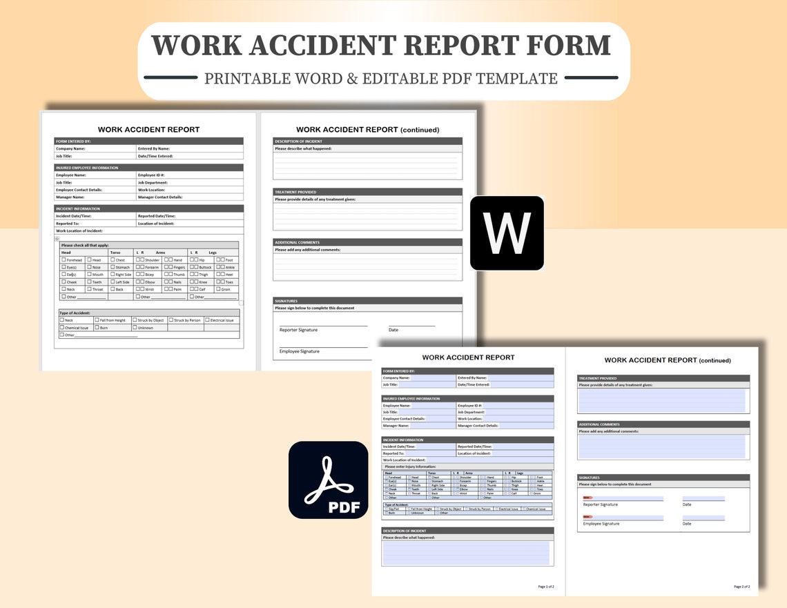 Work Accident Report Form: Editable PDF & Word Template - Etsy