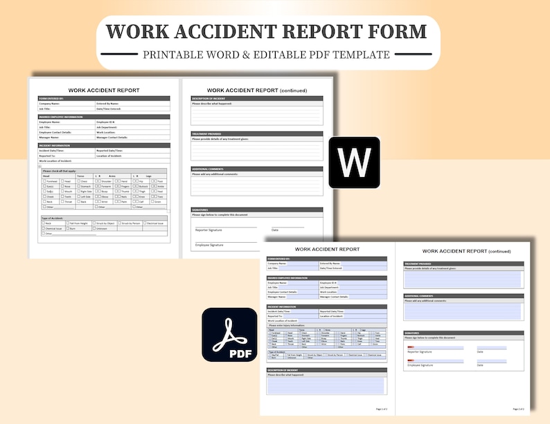 Work Accident Report Form: Editable PDF & Word Template - Etsy