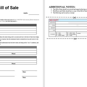 Bill of Sale Document, Fully Editable in WORD, PDF & Google Docs. Sale ...