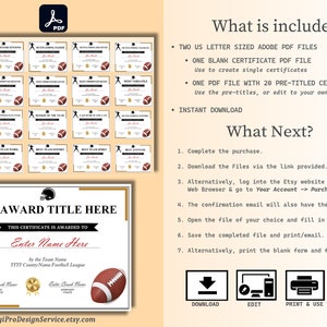 Editable Football Award Certificates: 21 PDF Templates (instant ...
