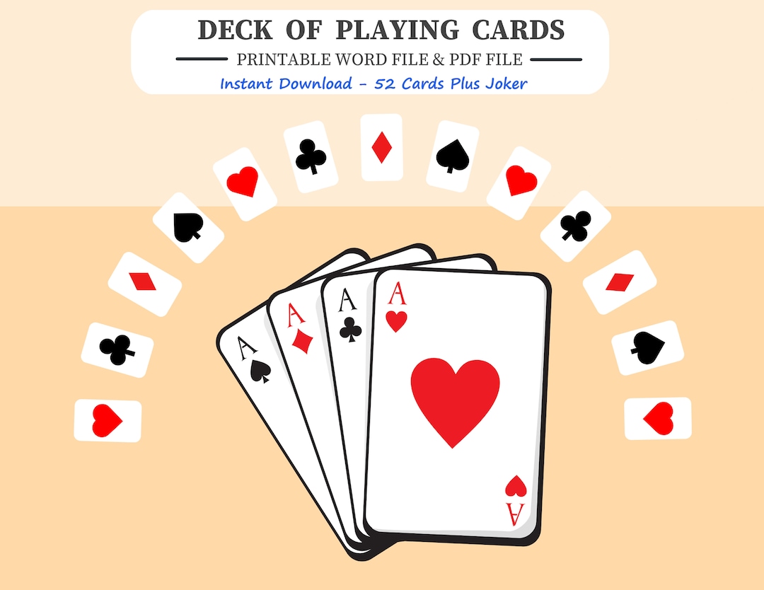Printable Deck of Playing Cards: 52 Card Set (PDF & Word File) - Etsy