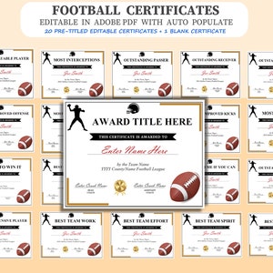 Editable Football Award Certificates: 21 PDF Templates (instant ...