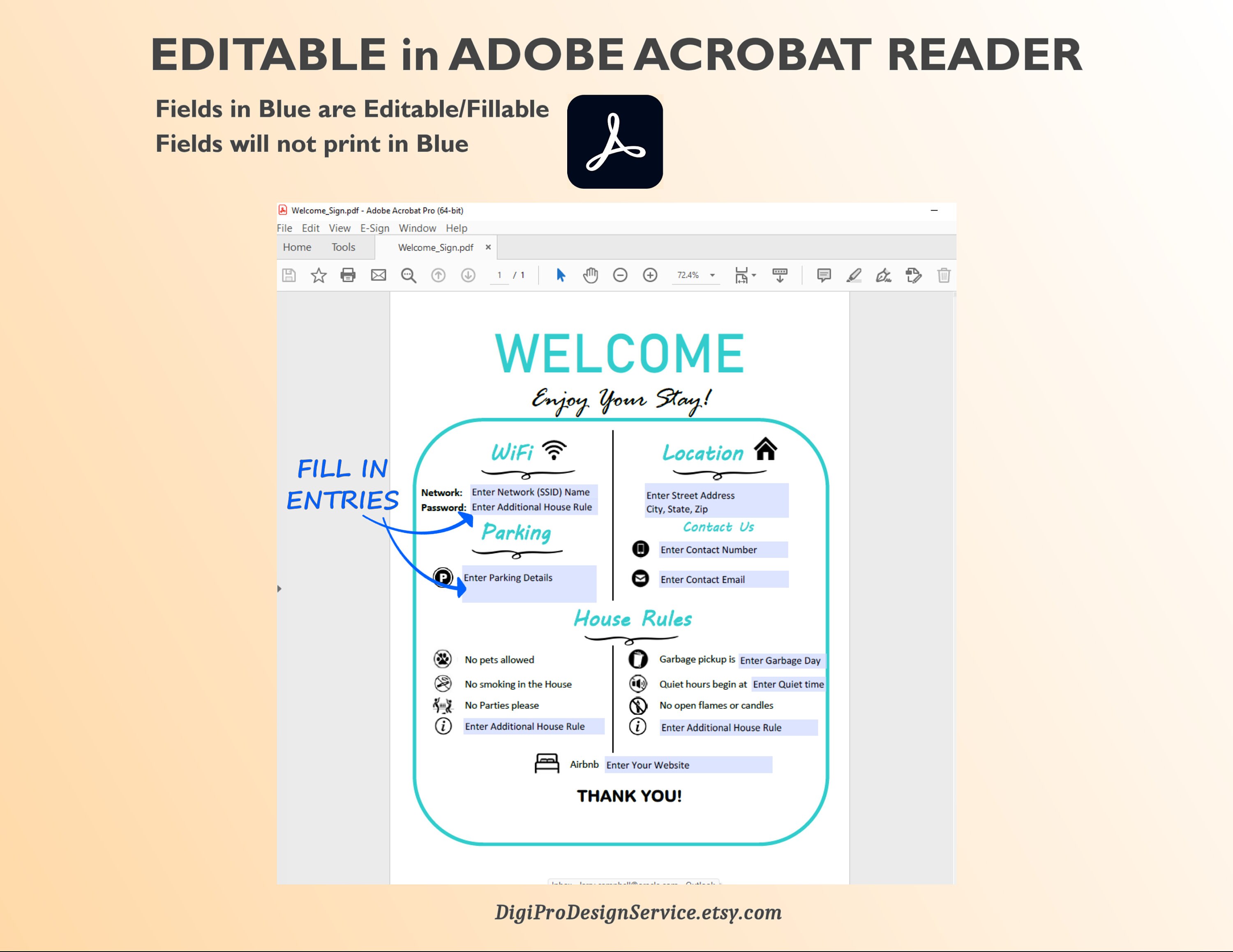 Airbnb Welcome Sign - Editable in WORD, Adobe PDF & Google Docs. A4/US ...