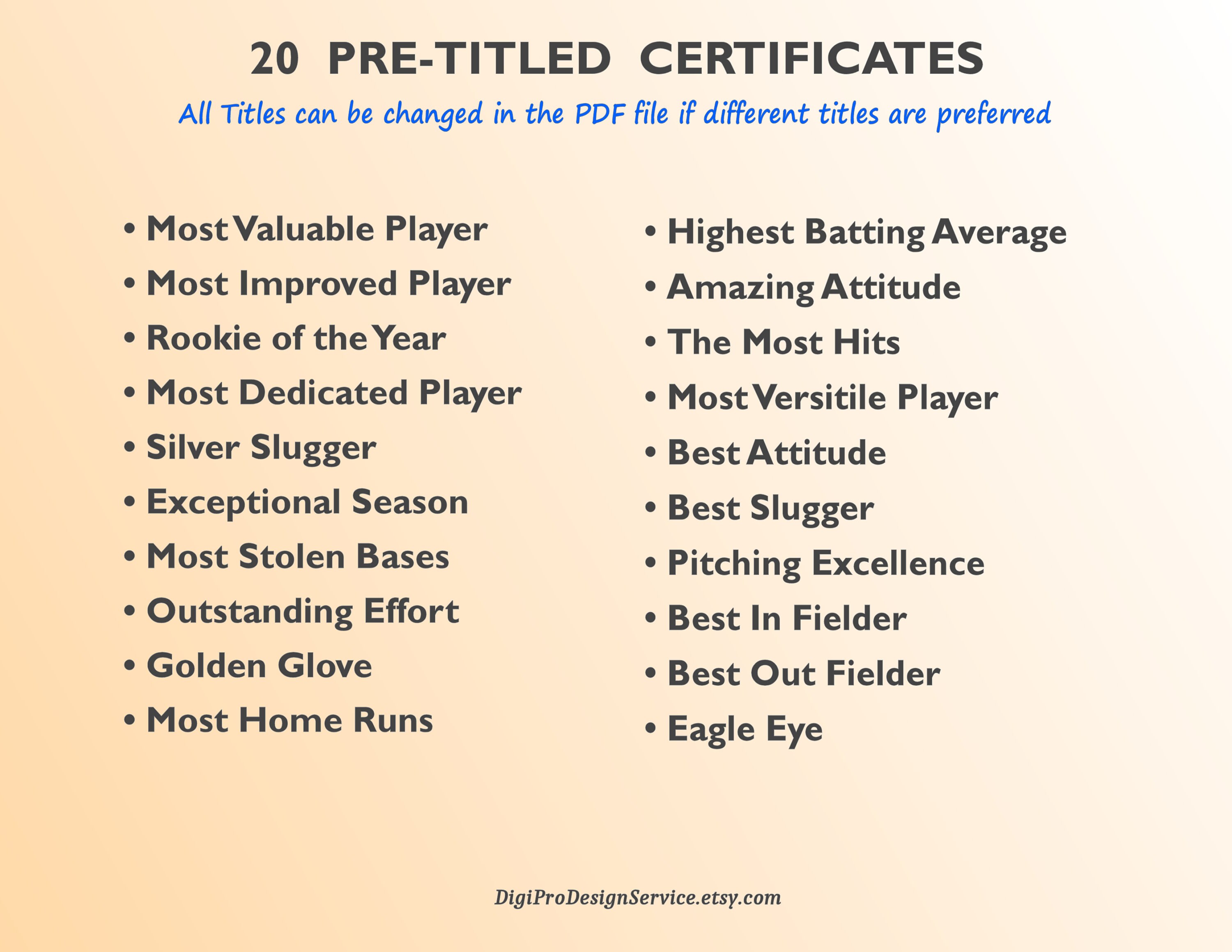 Editable Baseball Award Certificates: 21 PDF Templates (instant ...