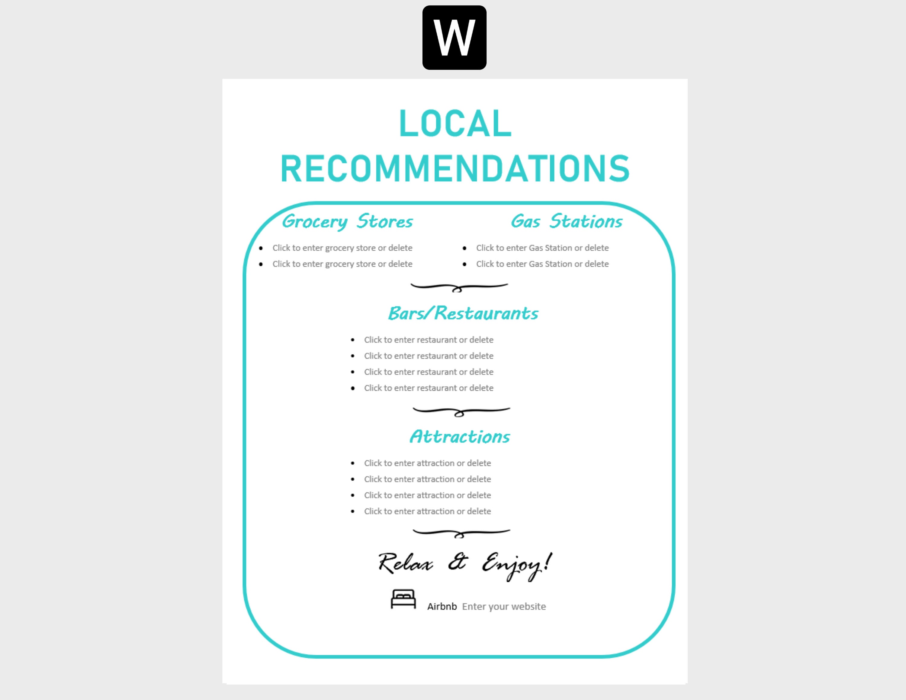 Airbnb Recommendation Sign Let Guests Know of Local Grocery Stores ...