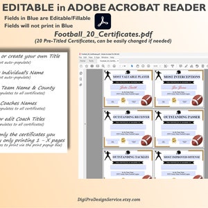 Editable Football Award Certificates: 21 PDF Templates (instant ...