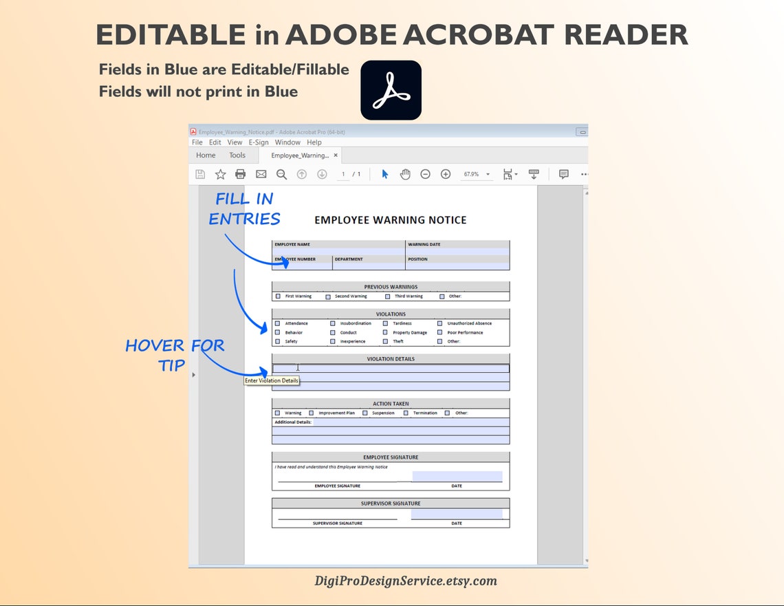 Employee Warning Notice Form: Editable PDF & Word Template - Etsy