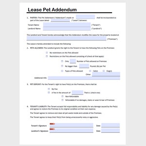 Pet Addendum to Lease: Editable Word & PDF Template - Etsy