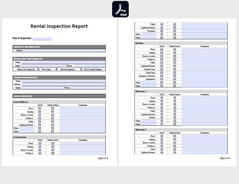 Rental Inspection Report. Editable, Printable. Landlord Inspection ...