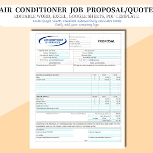 Editable Air Conditioner Proposal Template: Excel, Word, PDF - Etsy