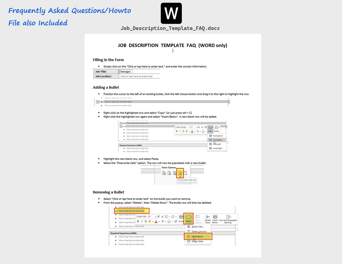Editable Job Description Template: Word & PDF Form - Etsy