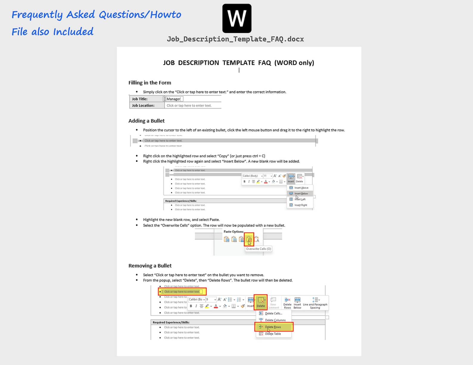Editable Job Description Template: Word & PDF Form - Etsy