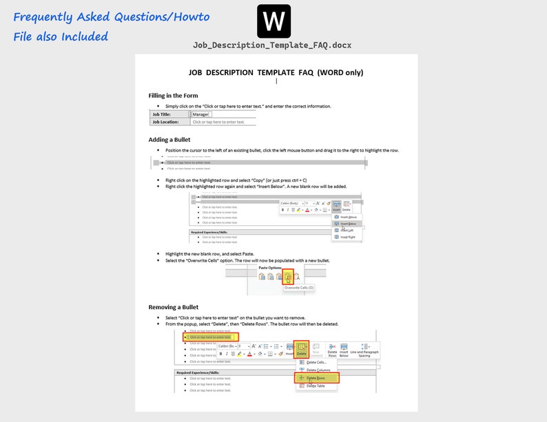 Editable Job Description Template: Word & PDF Form - Etsy