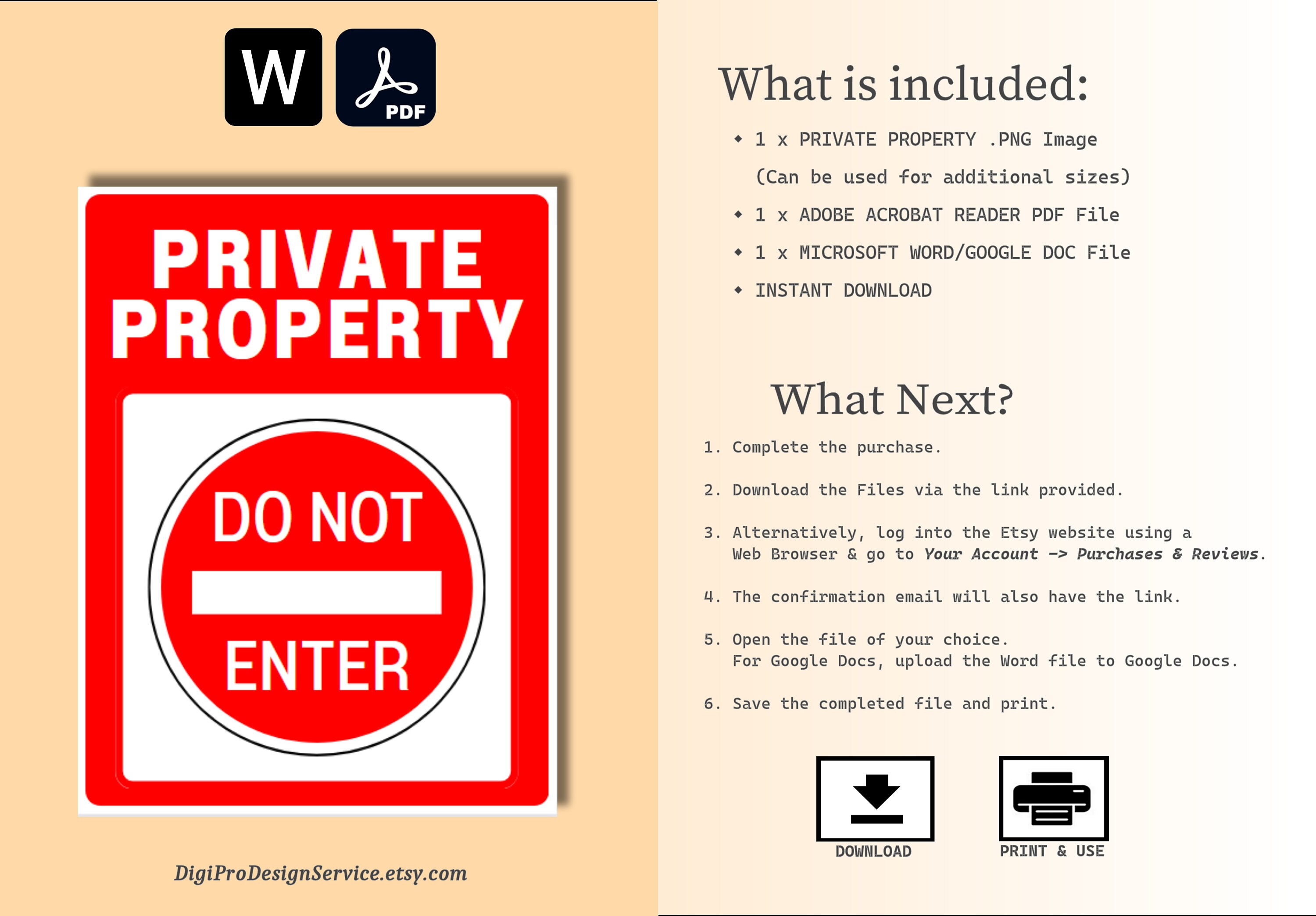 Private Property Sign, Do Not Enter. Word, PDF & PNG Templates. - Etsy