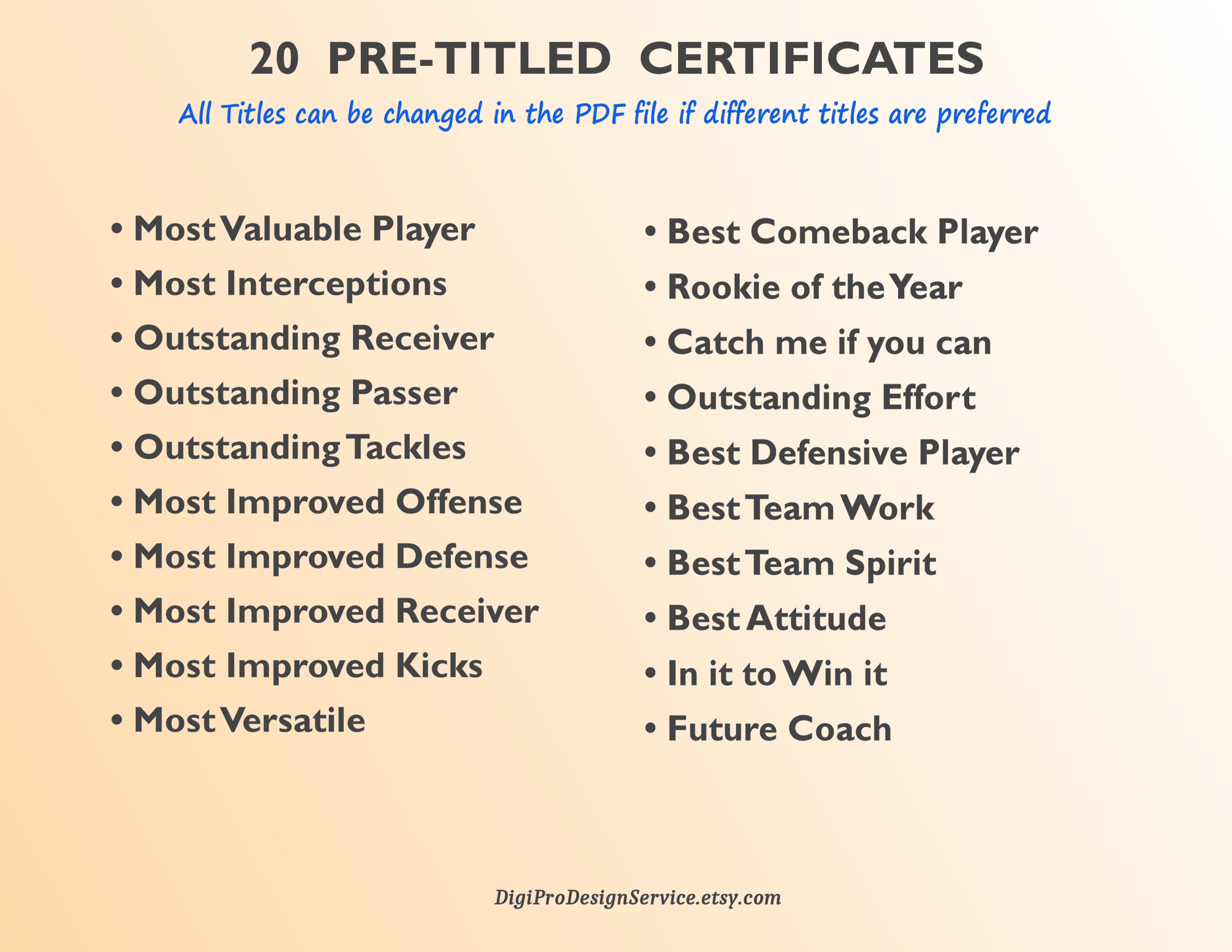 Editable Football Award Certificates: 21 PDF Templates (instant ...