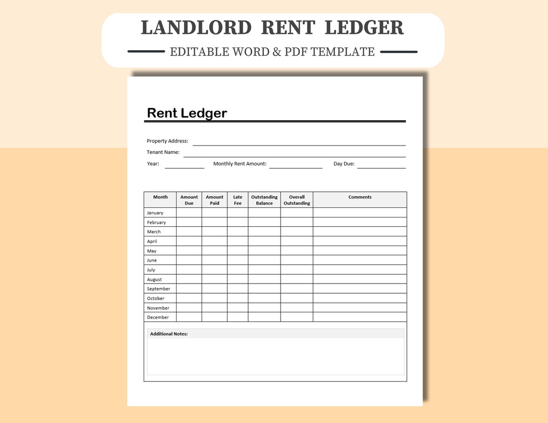 Landlord Rent Ledger: Editable Payment Tracker (word & PDF) - Etsy