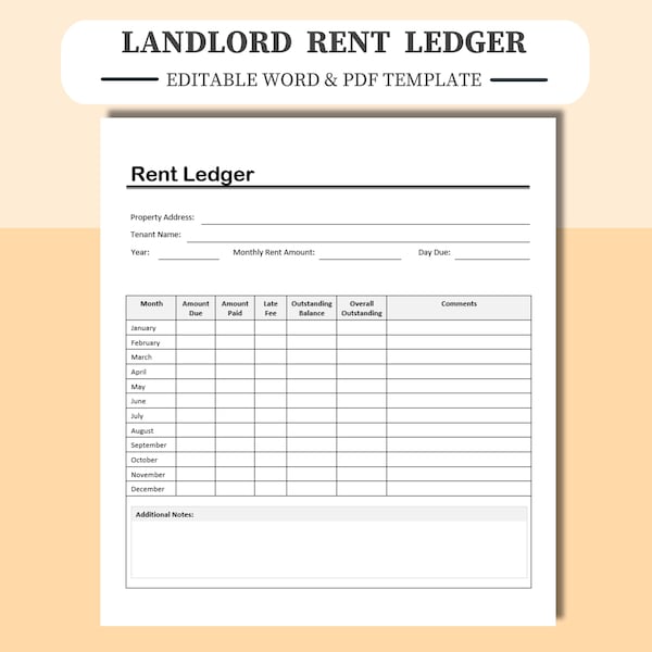 Printable Rent Payment Ledger - Etsy