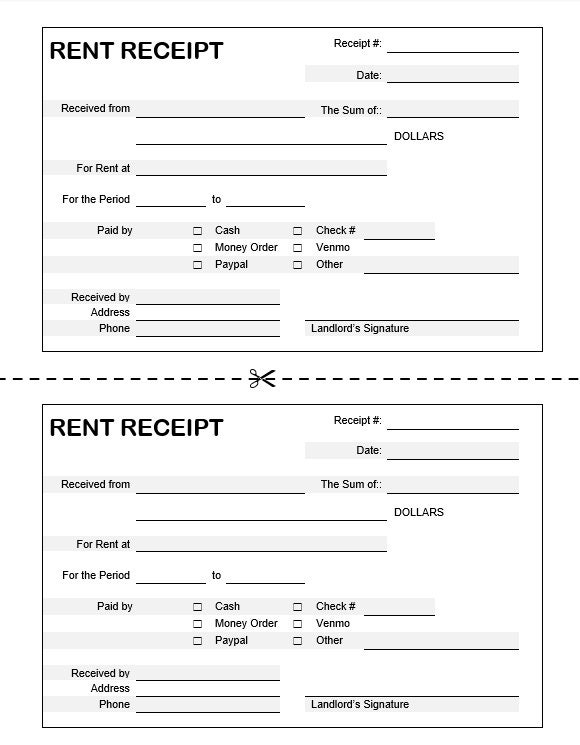 Landlord Rent Receipt, Receipt for Rent, Tenant Receipt, Monthly ...
