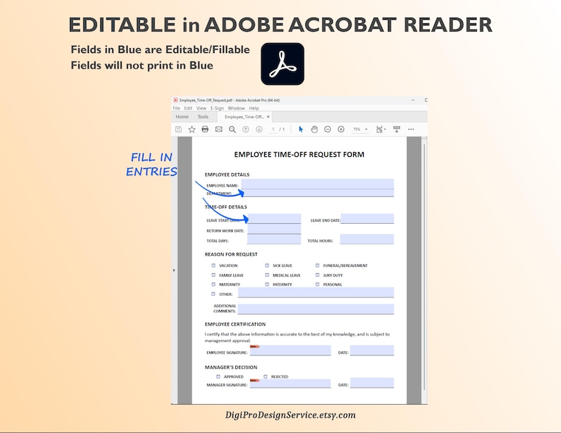 Employee Time off Request Form: Editable Fillable Template (PDF, Word ...