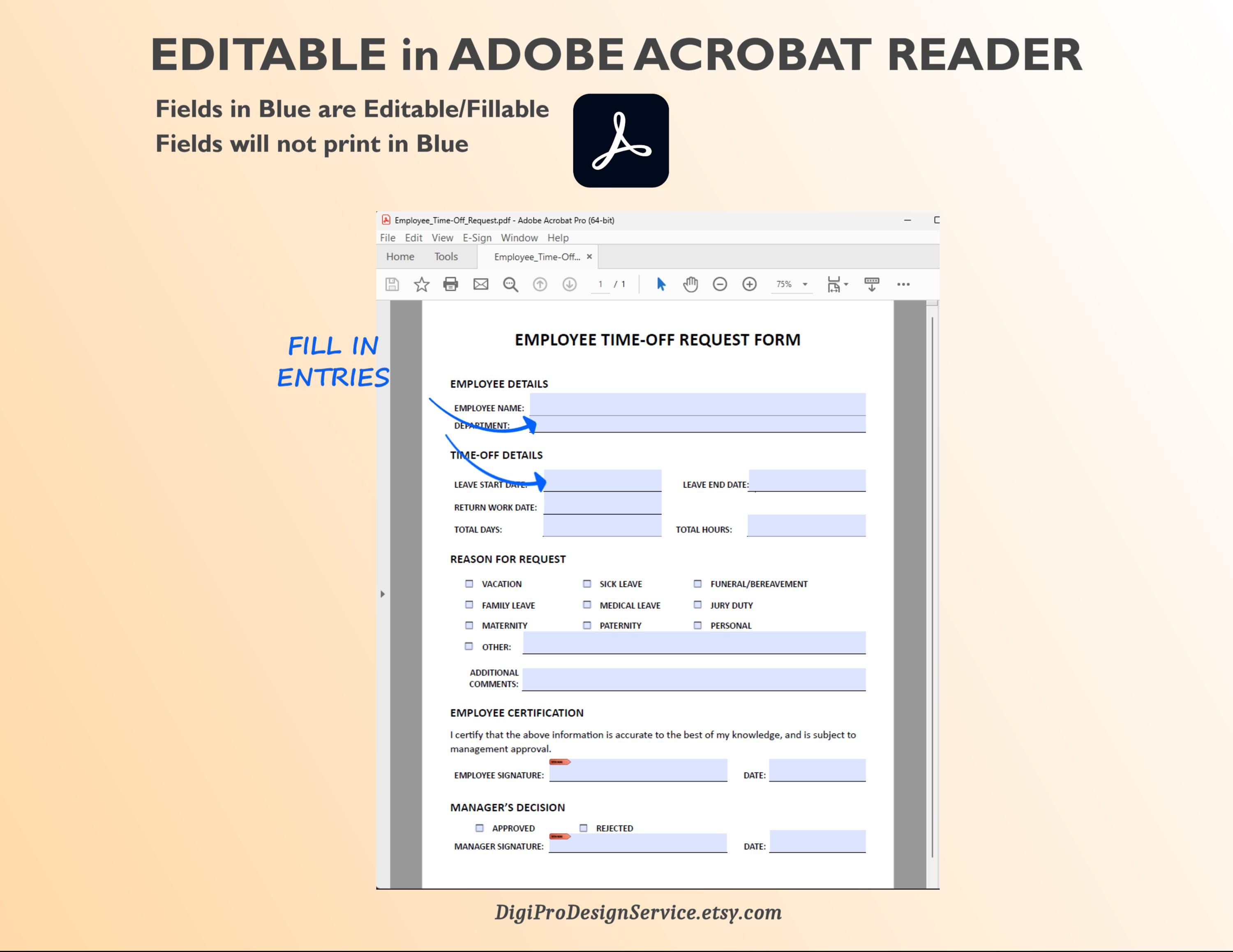 Employee Time off Request Form: Editable Fillable Template (PDF, Word ...