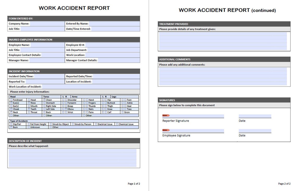 Work Accident Report Form: Editable PDF & Word Template - Etsy