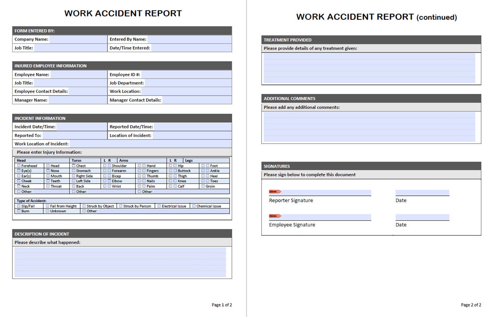 Work Accident Report Form: Editable PDF & Word Template - Etsy